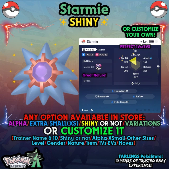 POKEMON LEGENDS ZA 🦖 Starmie SHINY LVL100 🎗️ BATTLE READY 🎗️ IVs/EVs ...