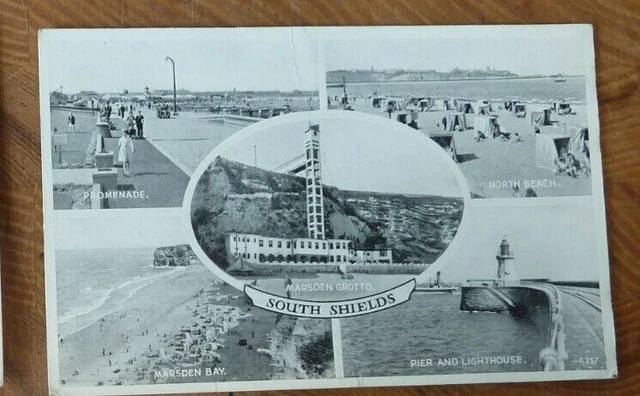 POSTCARD SOUTH SHIELDS North Beach Pier & Lighthouse Marsden Grotto ...