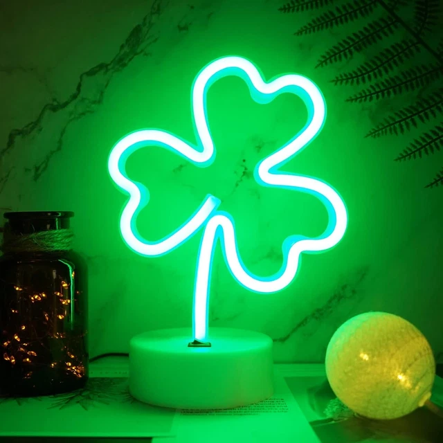 CLOVER LED NEON Lamp, Shamrock Decorations for St Patricks Day, USB ...