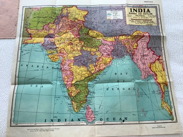 AUTHENTIC RARE VINTAGE 1940 Map of India, Pre Partition by Map House ...