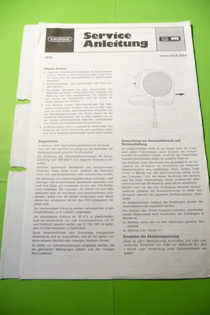 SERVICE MANUAL-ANLEITUNG FÜR Grundig Sono-Clock 550 a ,ORIGINAL ! EUR 12,00 - PicClick DE