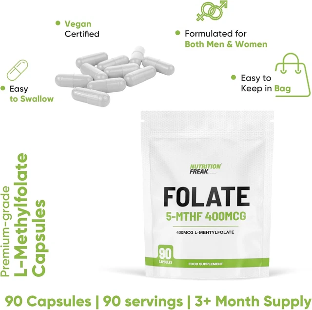 FOLATE 400MCG L-METHYLFOLATE 90 Capsules 5-MTHF Active Form of Folic ...