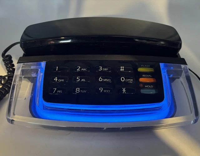 VINTAGE NEON TELPHONE KRYSTALITE BLUE Clear Light RADIO SHACK WORKS ...