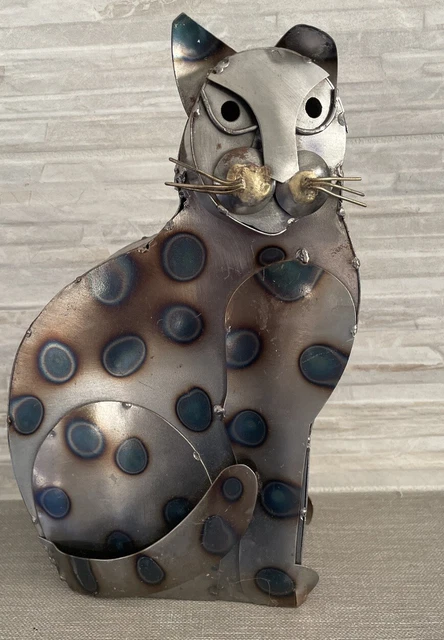 VINTAGE BRUTALIST METAL Cat Sculpture Aluminum Kitty Hand Made In ...
