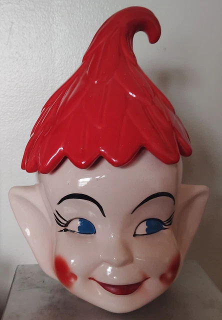 VINTAGE &PIXIE ELF& COOKIE JAR 1950s CHRISTMAS ceramic EXCELLENT ! red ...