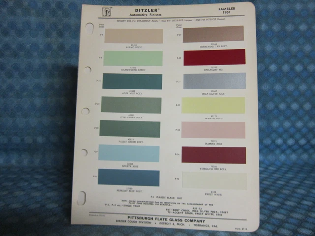 1960 RAMBLER ORIGINAL R-M Paint Color Chip Chart EUR 9,91 - PicClick DE