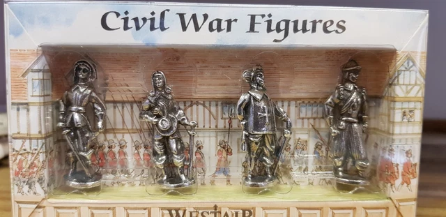 4 ENGLISH CIVIL War Metal Figures in Box Soldiers Cavaliers Roundheads ...