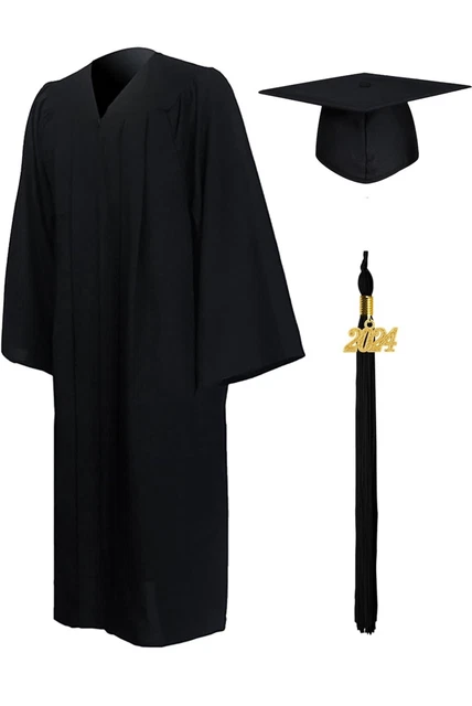 GRADUATIONMALL MATTE GRADUATION Gown Cap Tassel Set, Black, 51ff 5'6"-5 ...