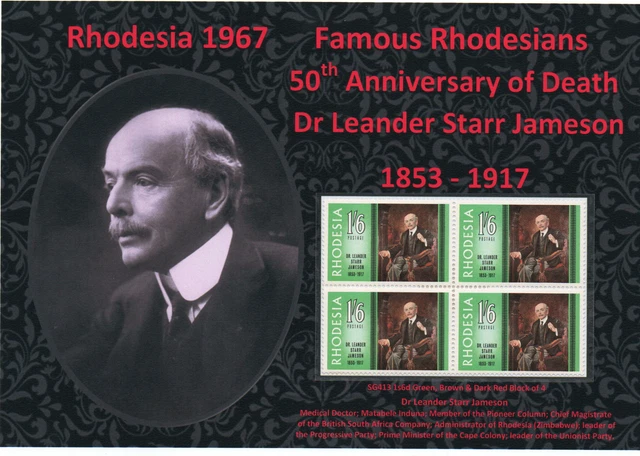 RHODESIA 1967 NICE Display Of Famous Rhodesians Dr Jameson Block Of 4 ...