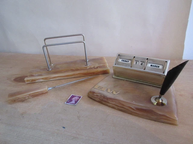 VINTAGE 1970S 3PCE Perpetual Desk Calendar with Letter Rack & Opener £ ...