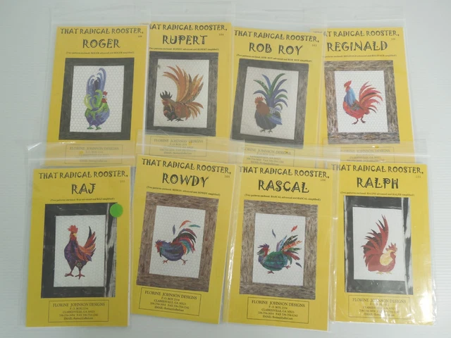 8 X DIFFERENT Applique Patterns "That Radical Rooster" Florine Johnson ...