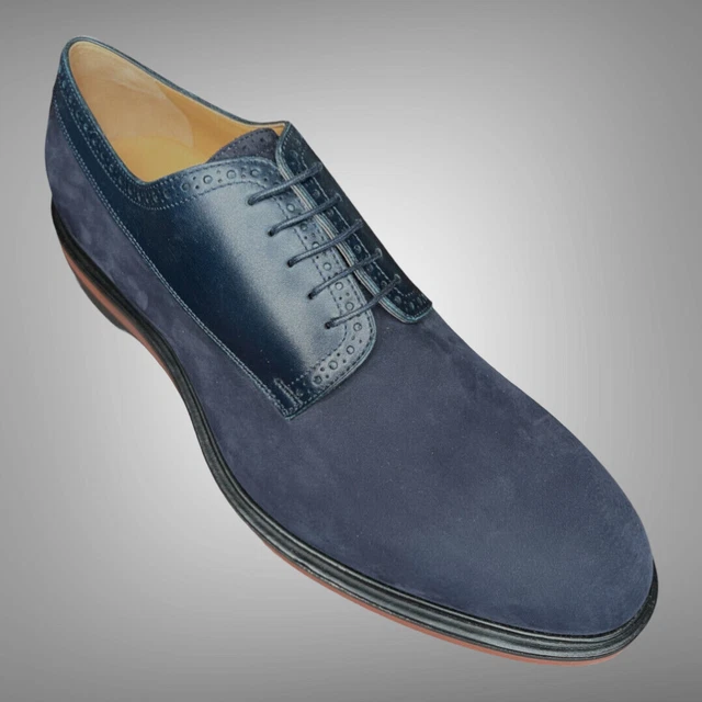 HERMES NEW MAX Navy Nubuck And Veal Leather Derby Shoes EU Size 44 Box ...