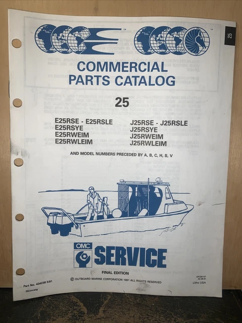 JOHNSON EVINRUDE -PARTS Catalog- For 25 Models 1991. E25RSYE £6.70 - PicClick UK