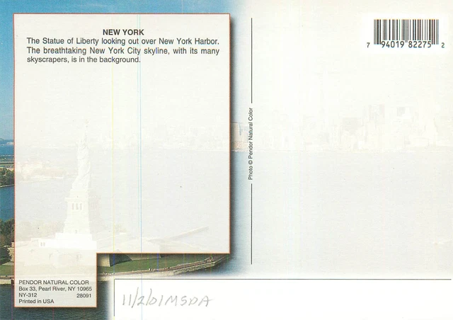 POSTCARD AERIAL VIEW of the Statue of Liberty in New York City, New ...
