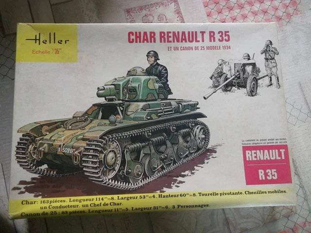 MAQUETTE CHAR RENAULT R 35 et canon de 25 modèle 1934, marque Heller ...