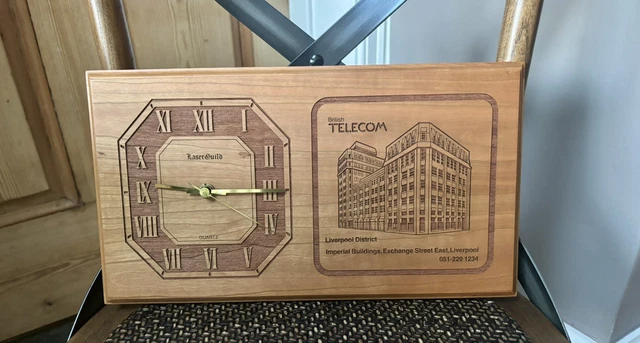 VINTAGE BRITISH TELECOM Liverpool District Laser Cut Wooden Clock £52. ...