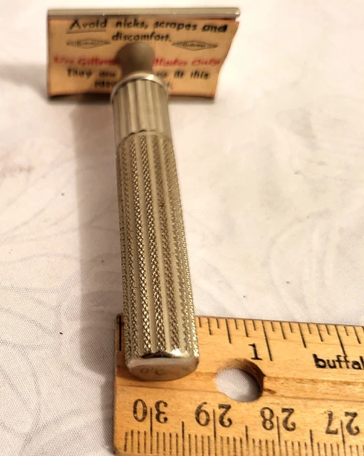 1932 GILLETTE “TECH” Fat Handle 3-Piece Safety Razor Canada w Advert ...
