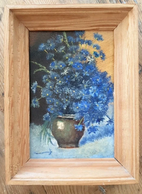 ANTIQUE OIL PAINTING Cornflowers Isaac Levitan Miniature Floral ...