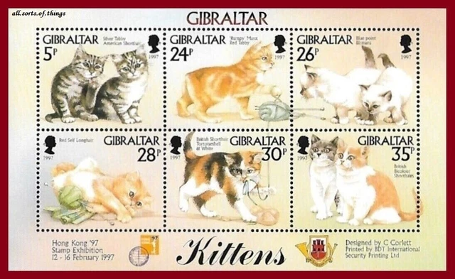 GIBRALTAR 1997 KITTENS Cats Hong Kong 97 Stamp Expo Miniature Sheet ...