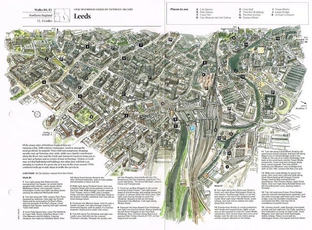 LEEDS YORKSHIRE 1990 Vintage Walking Route & Map #80-81 £3.49 - PicClick UK