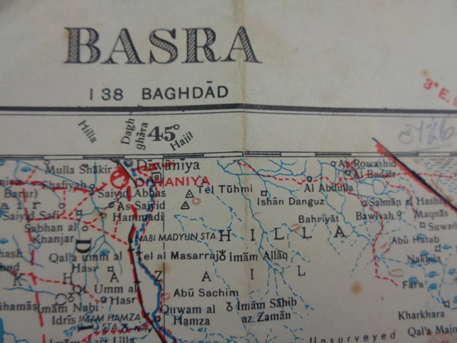 ORIGINAL WW2 RAF map of "BASRA" + KUWAIT + SAUDI ARABIA (HQ RAF Middle ...