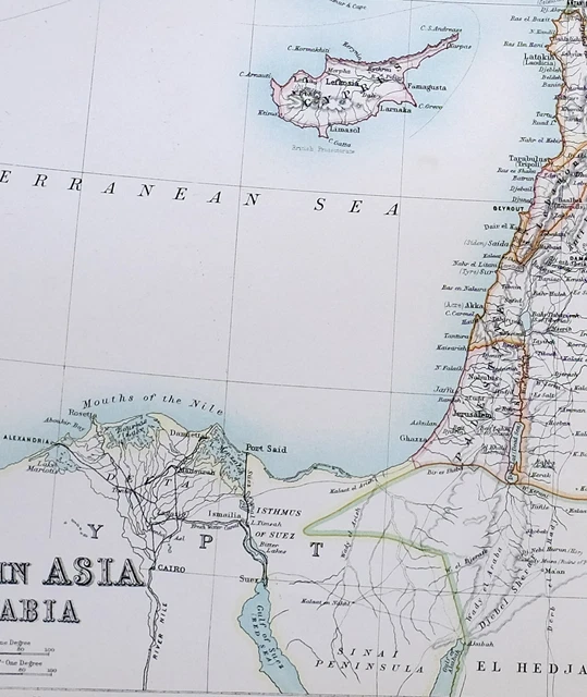 1897 MAPPA ANTICA Turchia IN Asia Arabia Cipro Aidin Kastamuni Sivas ...