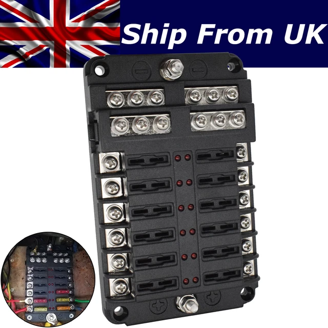 FUSE BOX WITH Bus Blade Holder Negative Block with LED 12 Way Indicator ...