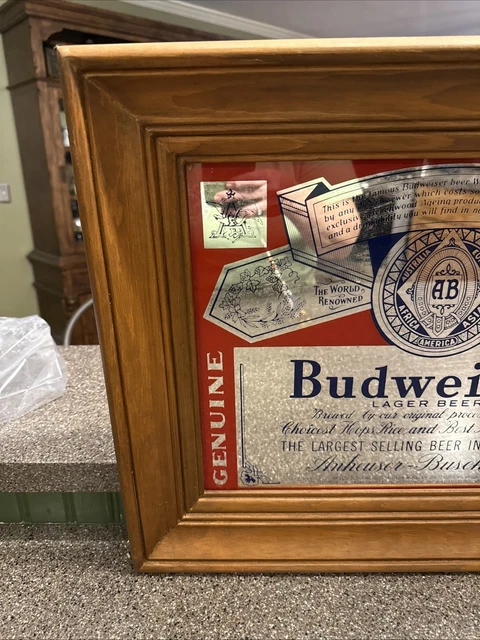 1979 ANHEUSER BUSCH Budweiser Beer Wood Framed Mirror Wall Sign 24x9 ...