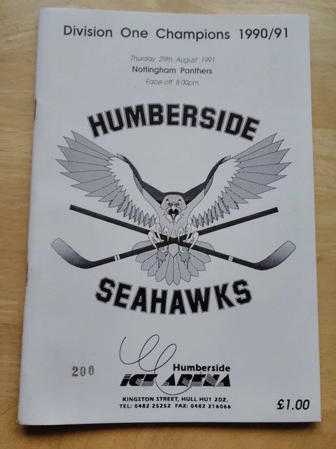1991/92 HUMBERSIDE SEAHAWKS V Nottingham Panthers Ice Hockey 29/8/91 £1 ...