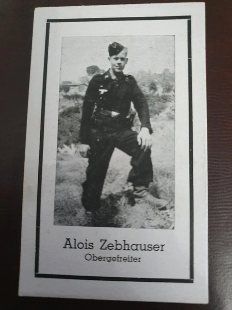 ORIGINAL GERMAN WW2 death Card ALOIS ZEBHAUSER Panzer fell 8feb1945 ...