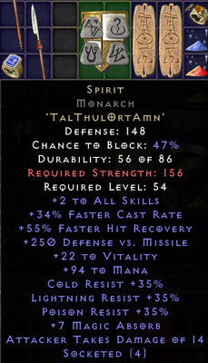 DIABLO 2 RESURRECTED D2R: Spirit Monarch Runeword 34FCR Softcore -PC(NA ...