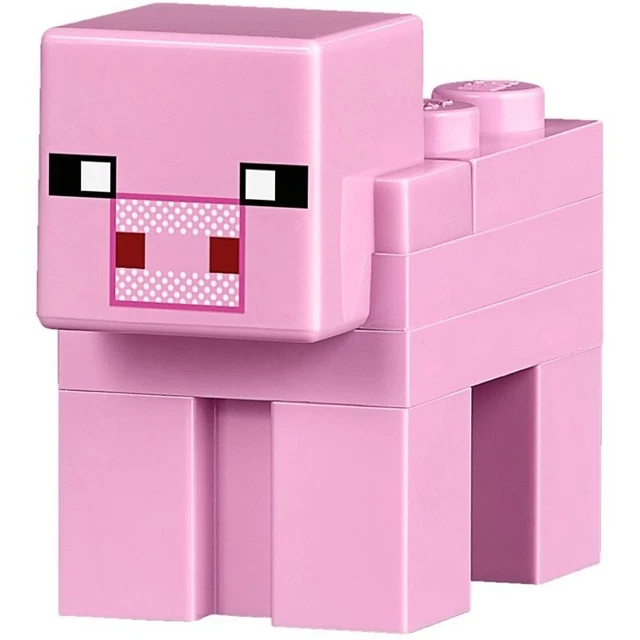 LEGO FIGURE BRIGHT Pink Minecraft Pig with 2 x 2 Plate (Plain Snout ...