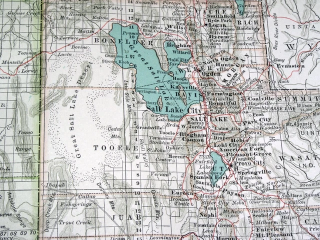1897 ANTIQUE DATED Map Of Nevada And Utah / Las Vegas / Salt Lake City ...