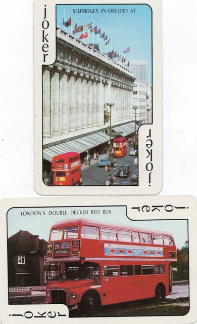 PAIR OF RARE VINTAGE "Red London Transport Buses" JOKER Play Cards #65 ...