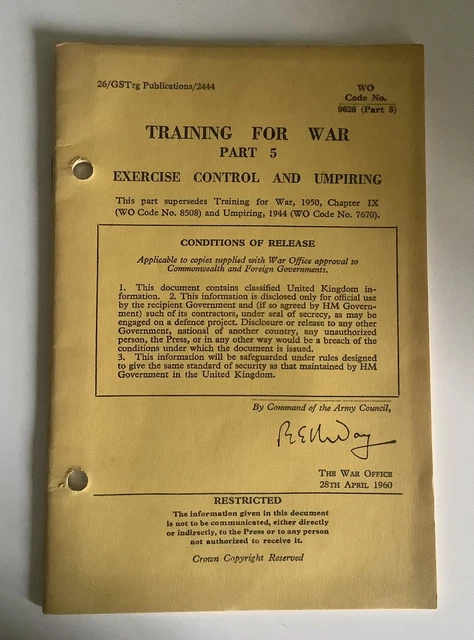 TRAINING FOR WAR Pamphlet part 5 Exercise Control And Umpiring 1960 £20 ...
