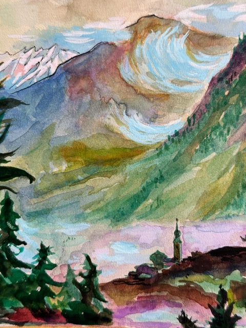 DESSIN ANCIEN JEAN Terles Paysage Vallée Montagne 1930 aquarelle $171. ...