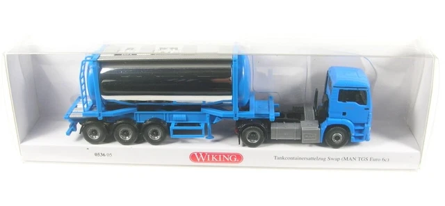 MAN TGS EURO 6c sella container cisterna Swap (blu cielo) 1:87 Wiking ...