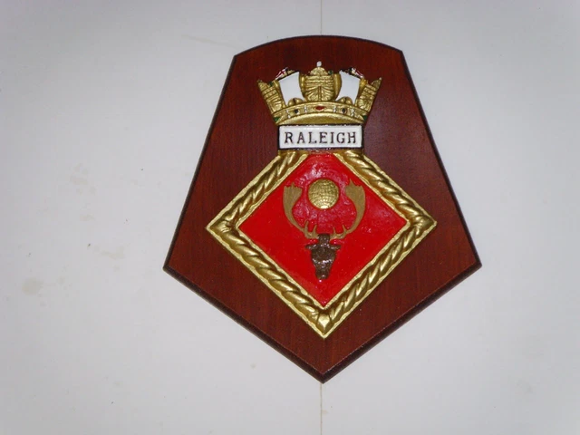 SHIPS CREST - HMS RALEIGH - RARE VERSION - 8/half by 7 ins £28.00 ...
