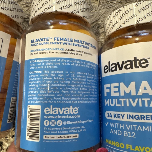 ELAVATE FEMALE MULTIVITAMIN Mango Flavour - 60 Gummies - New & Sealed ...