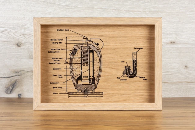 LASER ENGRAVED WW2 Cutaway Mills 36 Hand Grenade Drawing Diagram £40.00 ...