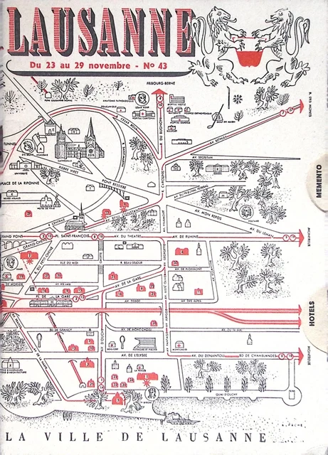 VINTAGE LAUSANNE SWITZERLAND Tourist Guide Map 1950s Local Ads Hotels ...