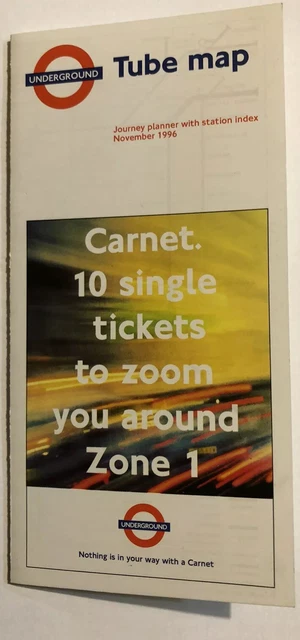 LONDON UNDERGROUND TUBE Map - November 1996 - Carnet 10 Single Tickets ...