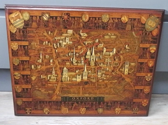 PICTORIAL MAP OF Oxford Kerry Lee Wood Mounted Lacquered Vintage Poster ...