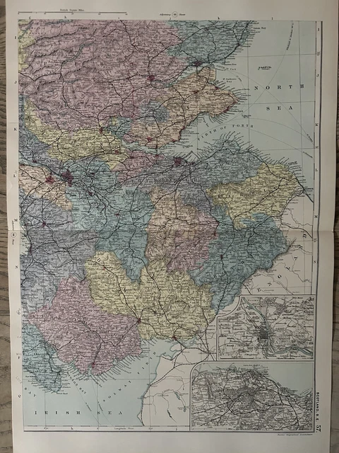 1885 SOUTH EAST Scotland Original Hand Coloured Antique Map by G.W ...
