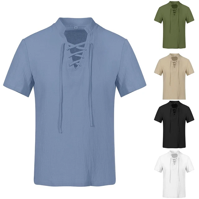 T-SHIRT HOMME À plaquettes inclinées style rétro lin coton hauts de ...