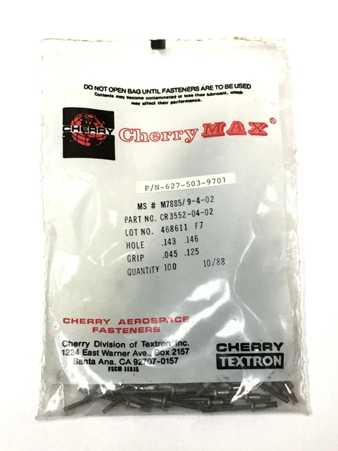 CHERRY / CHERRYMAX RIVET BLIND CR3552-4-02 MONEL COUNTERSUNK - Pack de ...