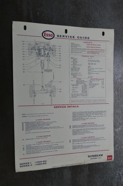 SUNBEAM ALPINE I Service Guide Chart Car Automobilia Garage EUR 11,60 ...