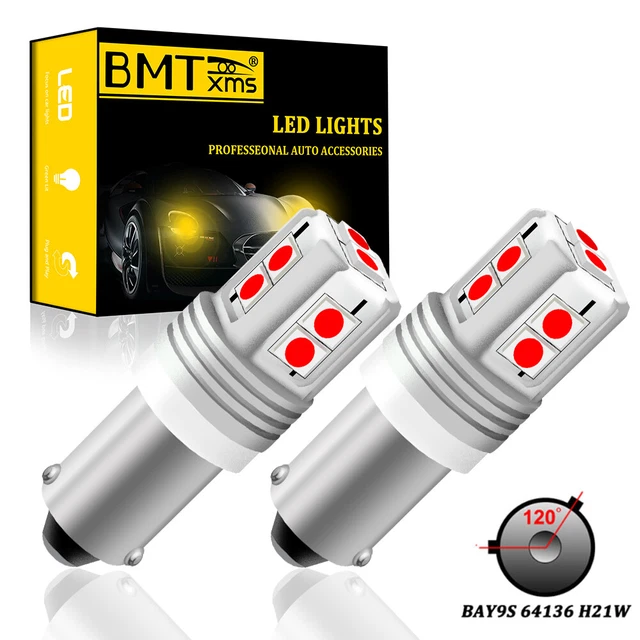 2PCS CANBUS ERROR Free 24-SMD 120° Bay9s H21W 64136 Red LED Light Bulbs ...