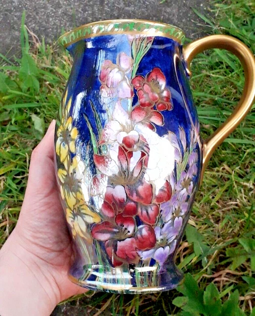 MALING POTTERY BLUE Lustre Gladioli Pattern 6322 Jug £85.00 - PicClick UK