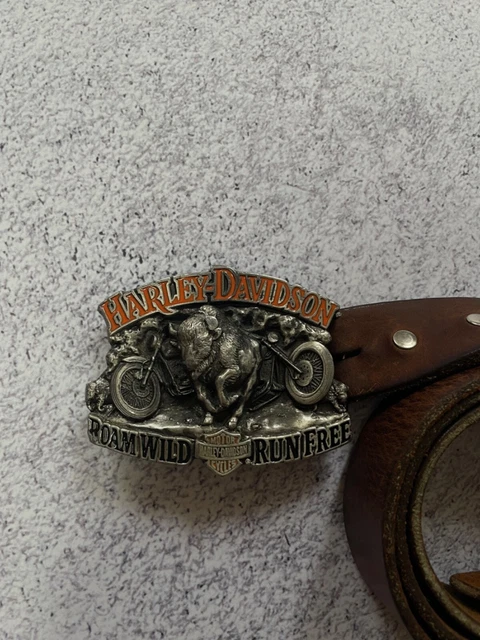 VINTAGE HARLEY DAVIDSON MOTORCYCLES 1993 Belt Buckle Roam Wild Buffalo ...